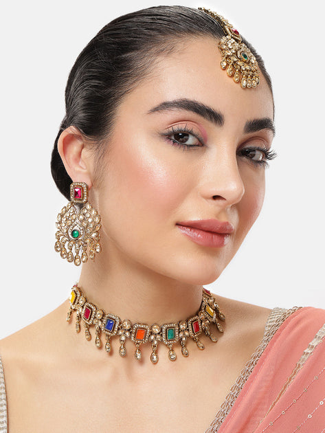 Royal look Handmade Gold PlatedCZ Jadu kundan Pearl choker Bridal ...