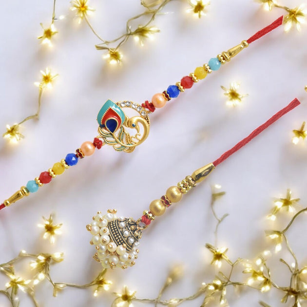 Traditional Morpankh Design Bhaiya Bhabhi Rakhi Set ,Exquisite Set of ...