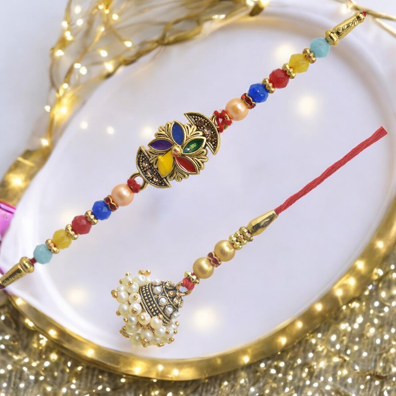 Traditional Flower Design Bhaiya Bhabhi Rakhi Set ,Exquisite Set of 2 ...