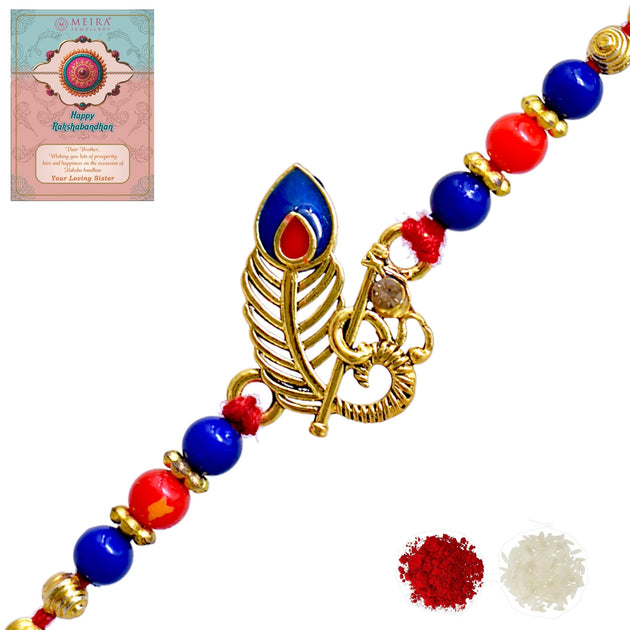 Divine OM Bansuri n with Morpaankh Multicolored Rakhis 1 Rakhi Made fr ...