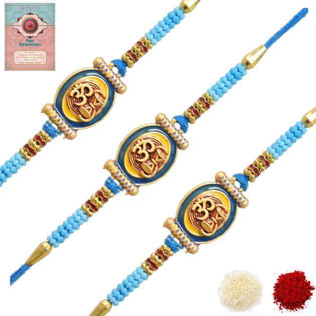 Spiritual OM with Damru Aesthtic Rakhis Divine Goldplated Multicolored ...