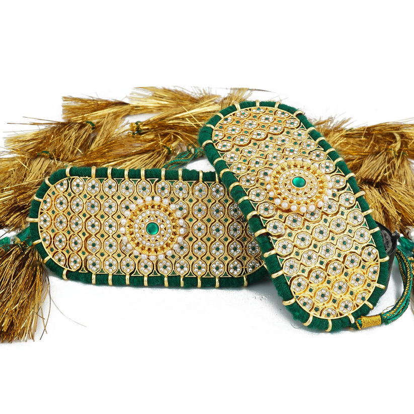 Meira Jwellery Six line Green Kundan and Diamond work Golden Bajuband ...
