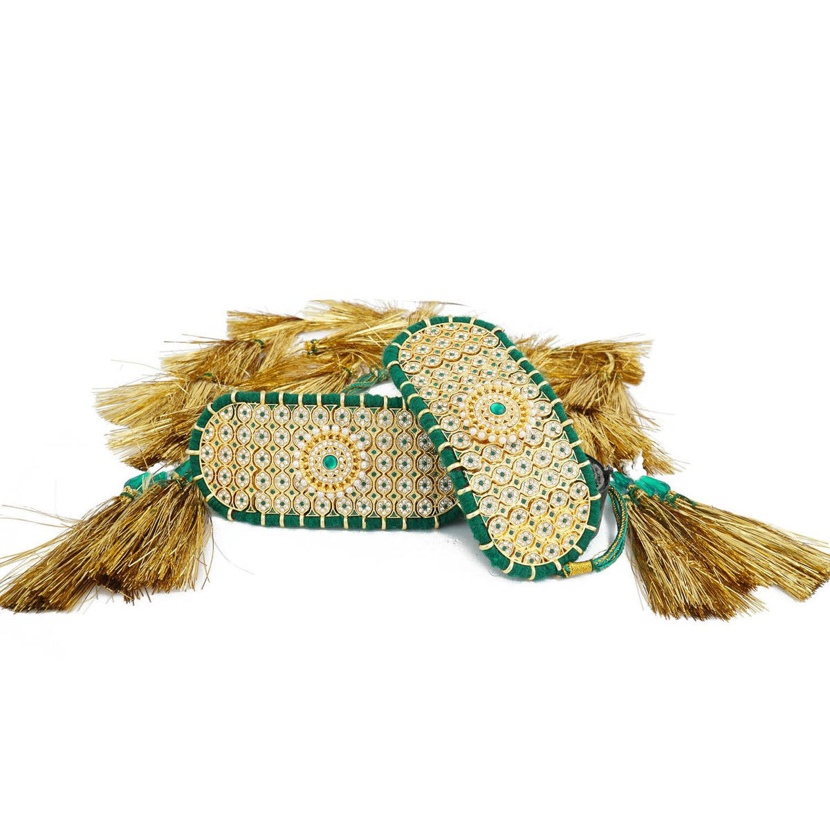 Meira Jwellery Six line Green Kundan and Diamond work Golden Bajuband ...