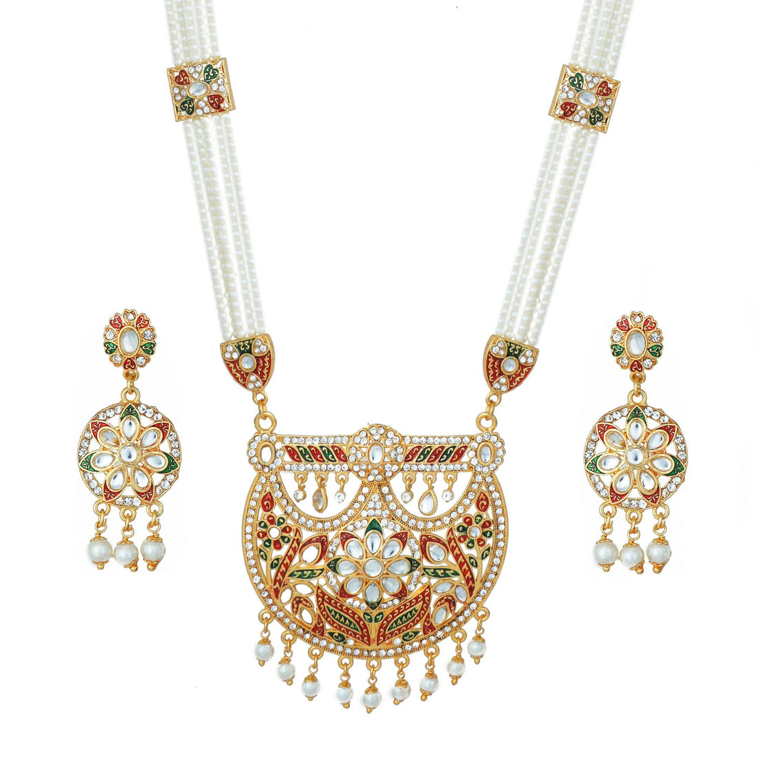 Meira Jewellery Multi Color Mina and Kundan work pearl Rani haar for women.
