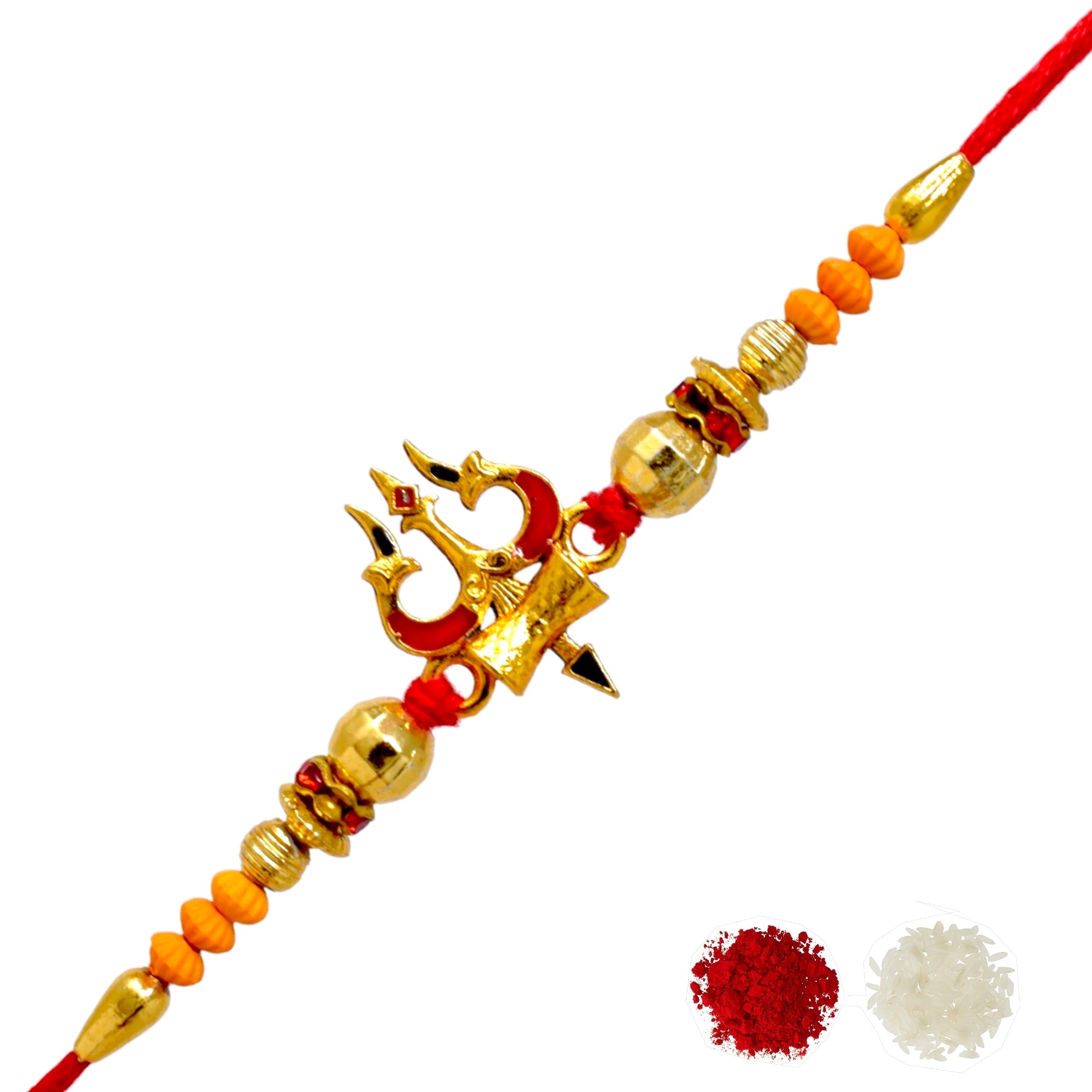 Big Trishul Rakhi with Roli Chawal and Greeting Card For Men Brother K ...