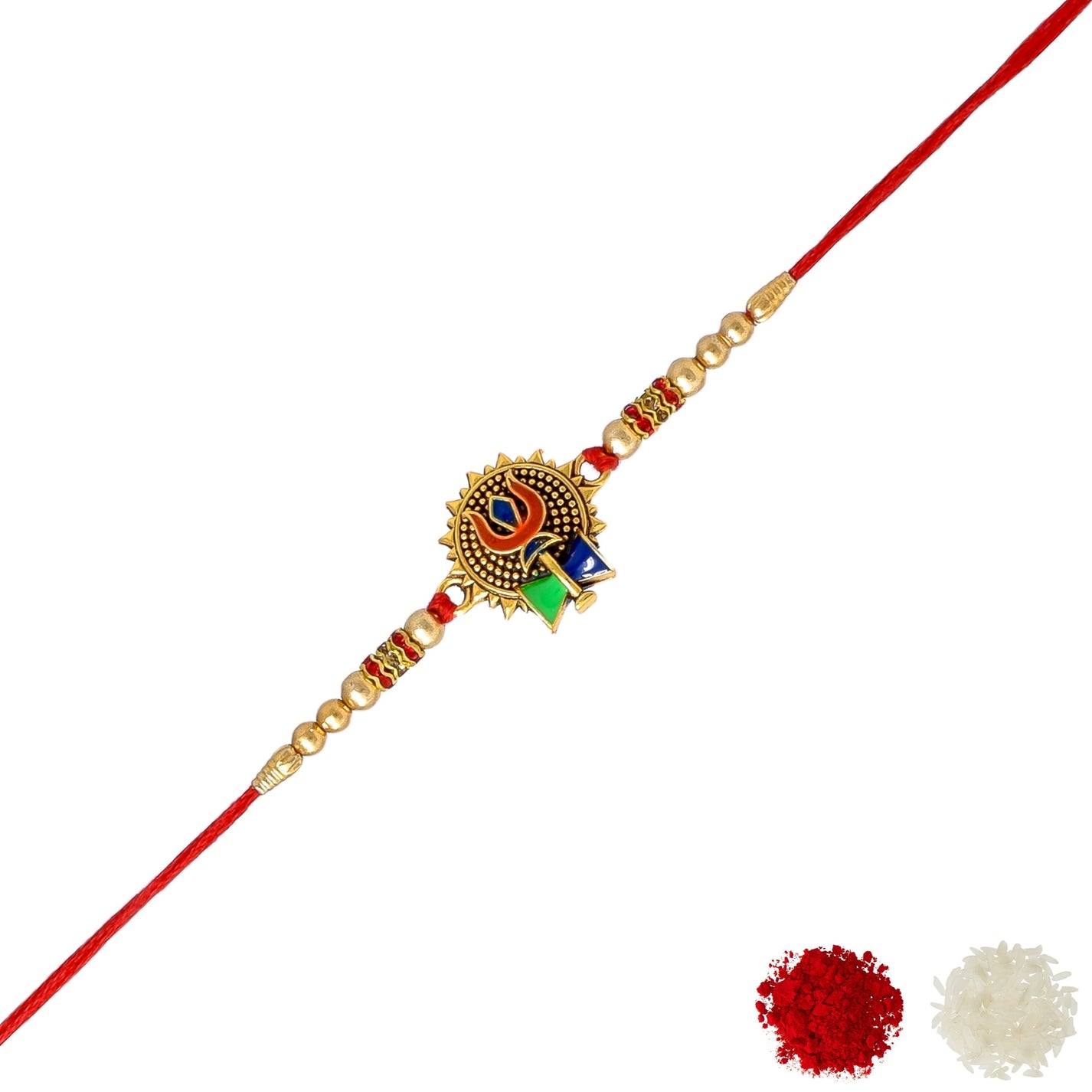 Traditional Trishul Rakhi with Roli Chaval and Rakshabandhan Gift Card ...