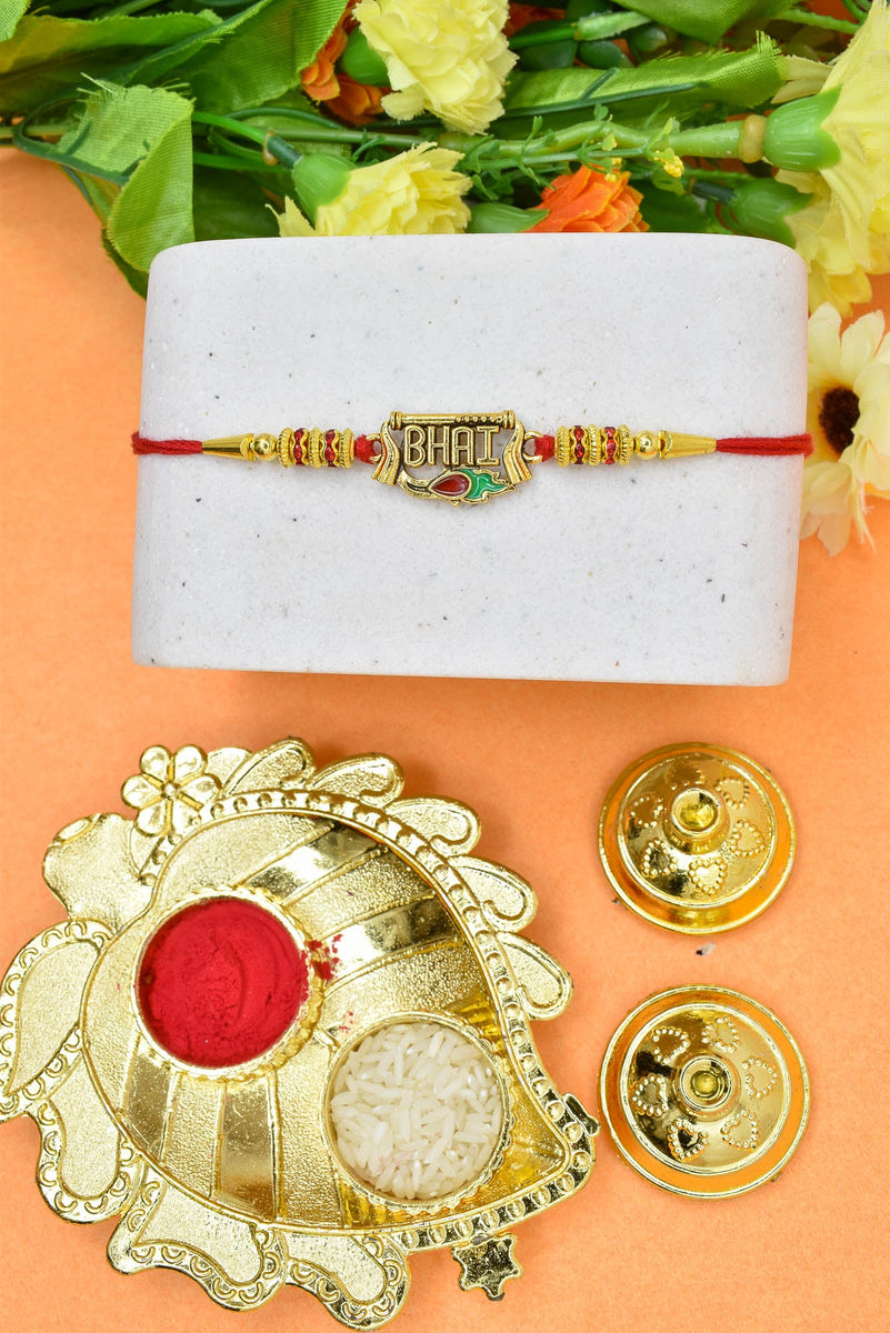 Noble BHAI Letter Rakhi with Grandeur with Card & Roli Chawal – Meira ...