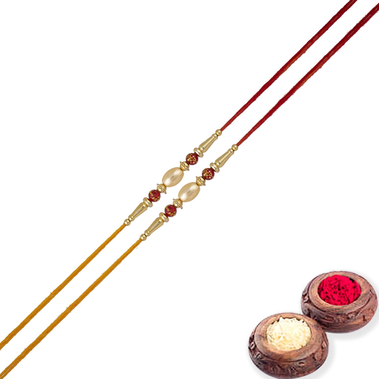 Fancy Dora Rakhi Set of 2 with Roli Chawal and Raksha Bandhan Greeting ...