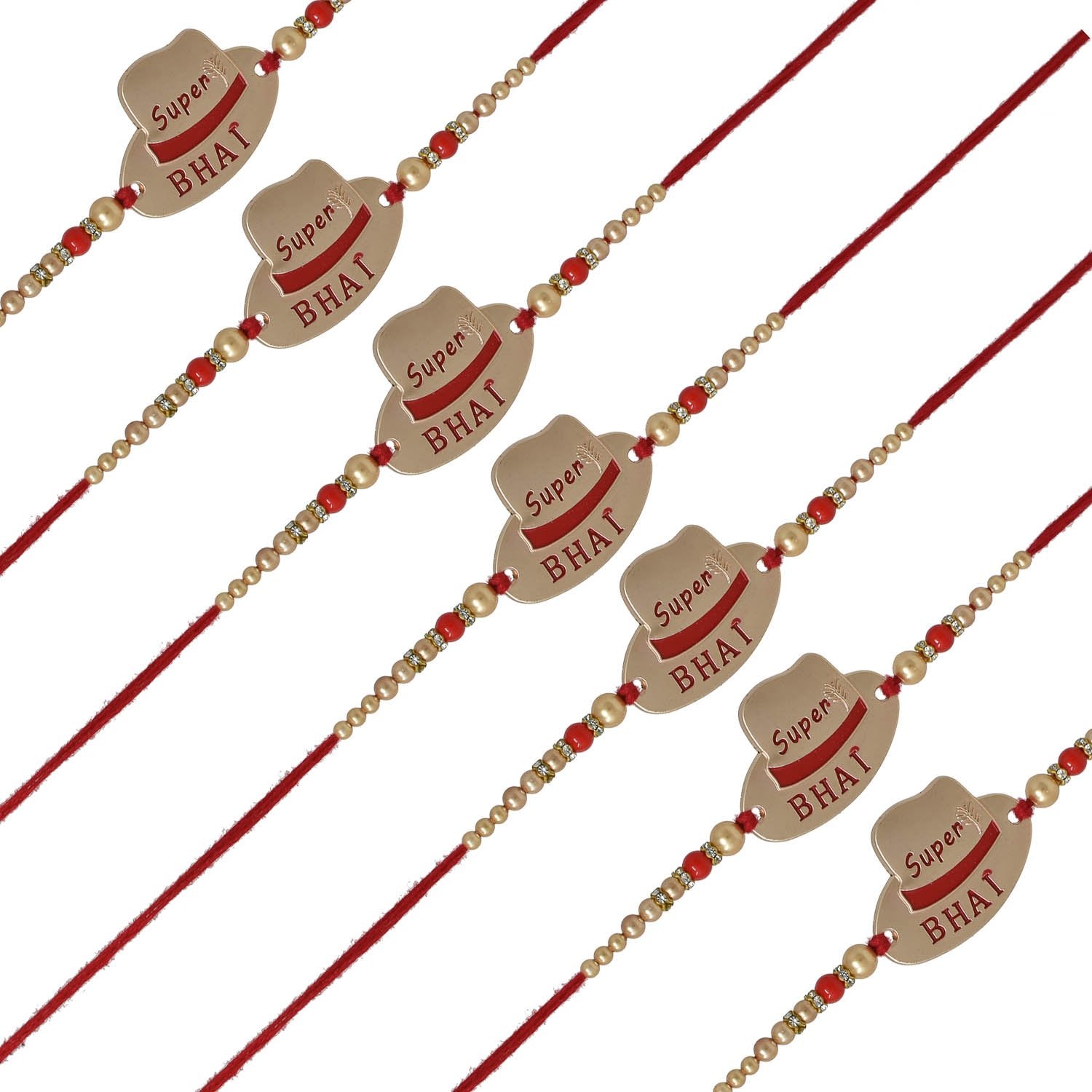 Super Bhai Rakhi Set of 7 with Roli Chawal and Raksha Bandhan Greeting ...